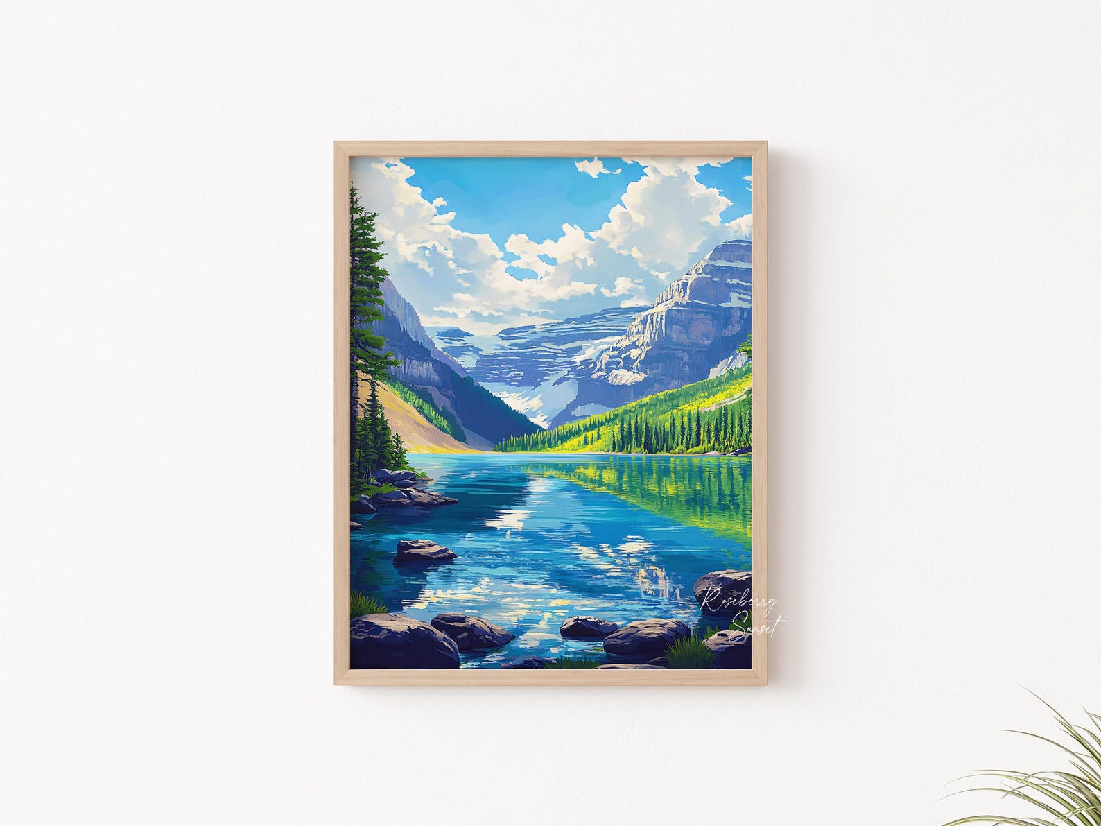 Snowy Mountain Lakeview Art Print: Summer Lake Scene Bright Nature ...