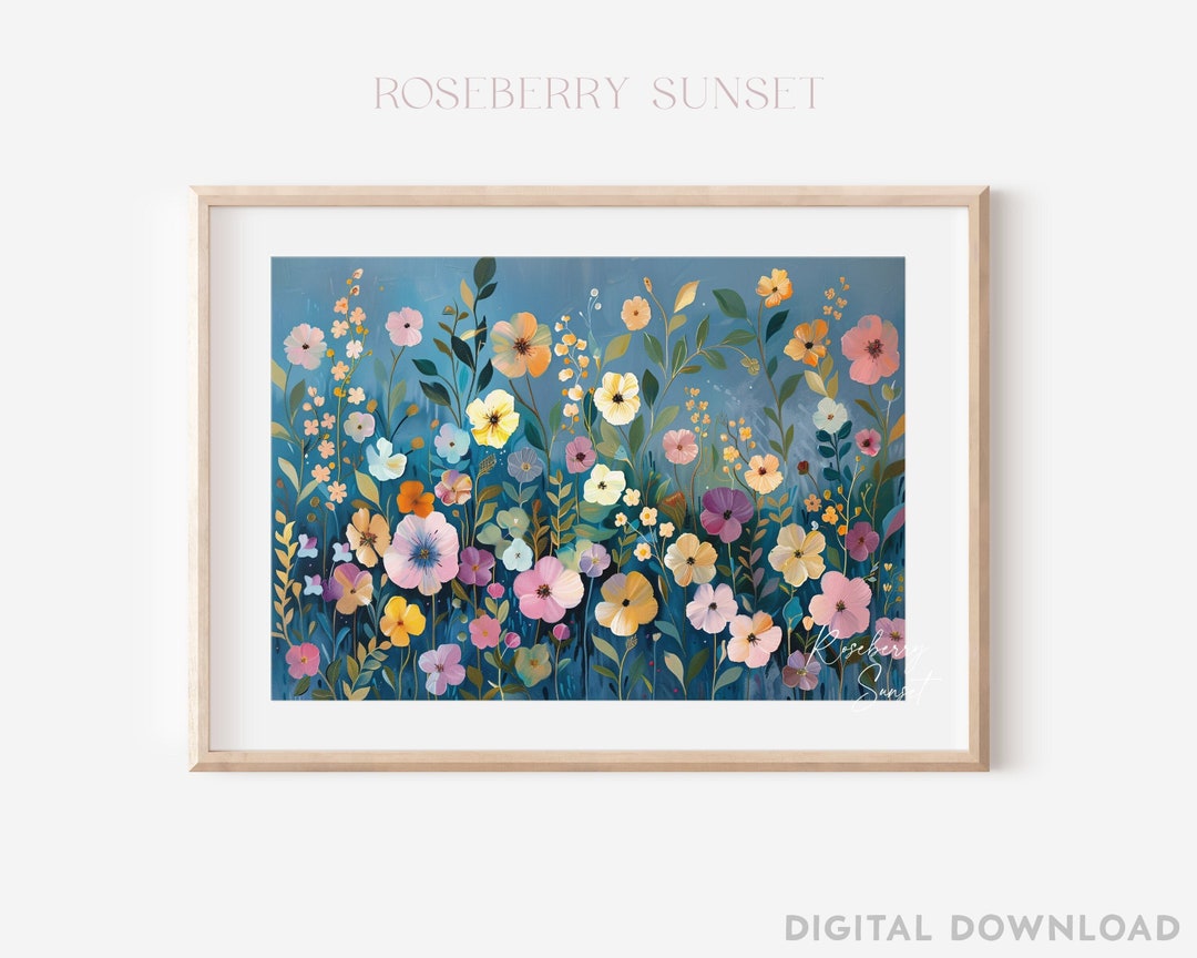 Midnight Flower Garden Art Print: Wildflower Floral Botanical Painting ...