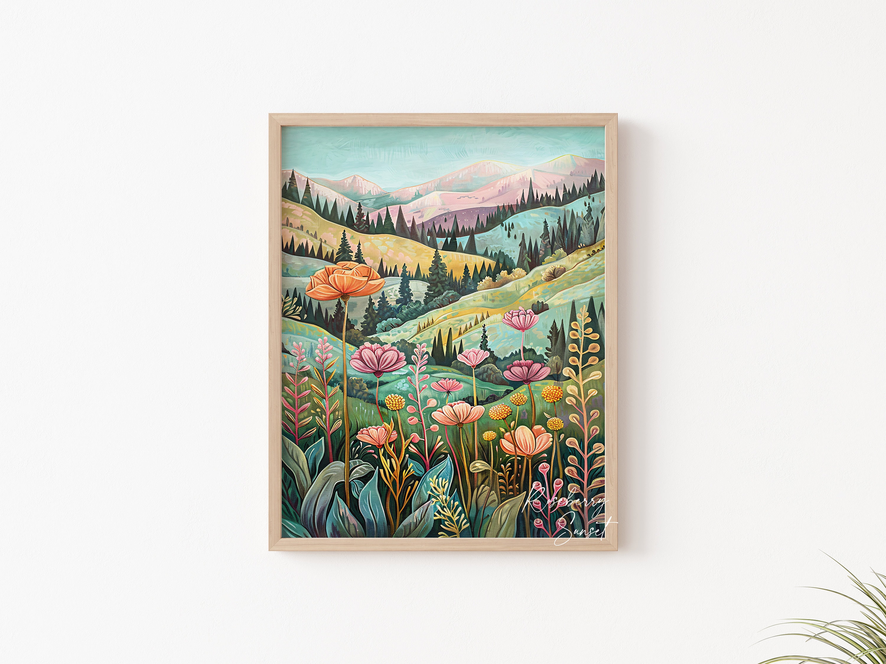 Abstract Mountain Wildflower Art Print: Muted Tones Colorful Floral ...