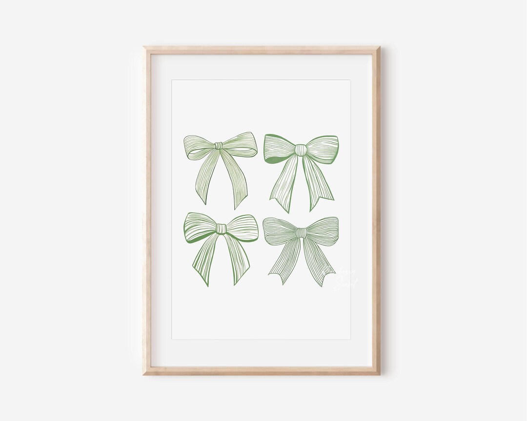 Green Coquette Bows Art Print | Coquette Room Green Bow Grandmillennial ...