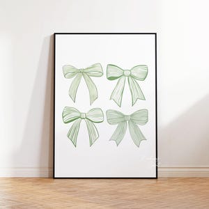 Green Coquette Bows Art Print | Coquette Room Green Bow Grandmillennial ...