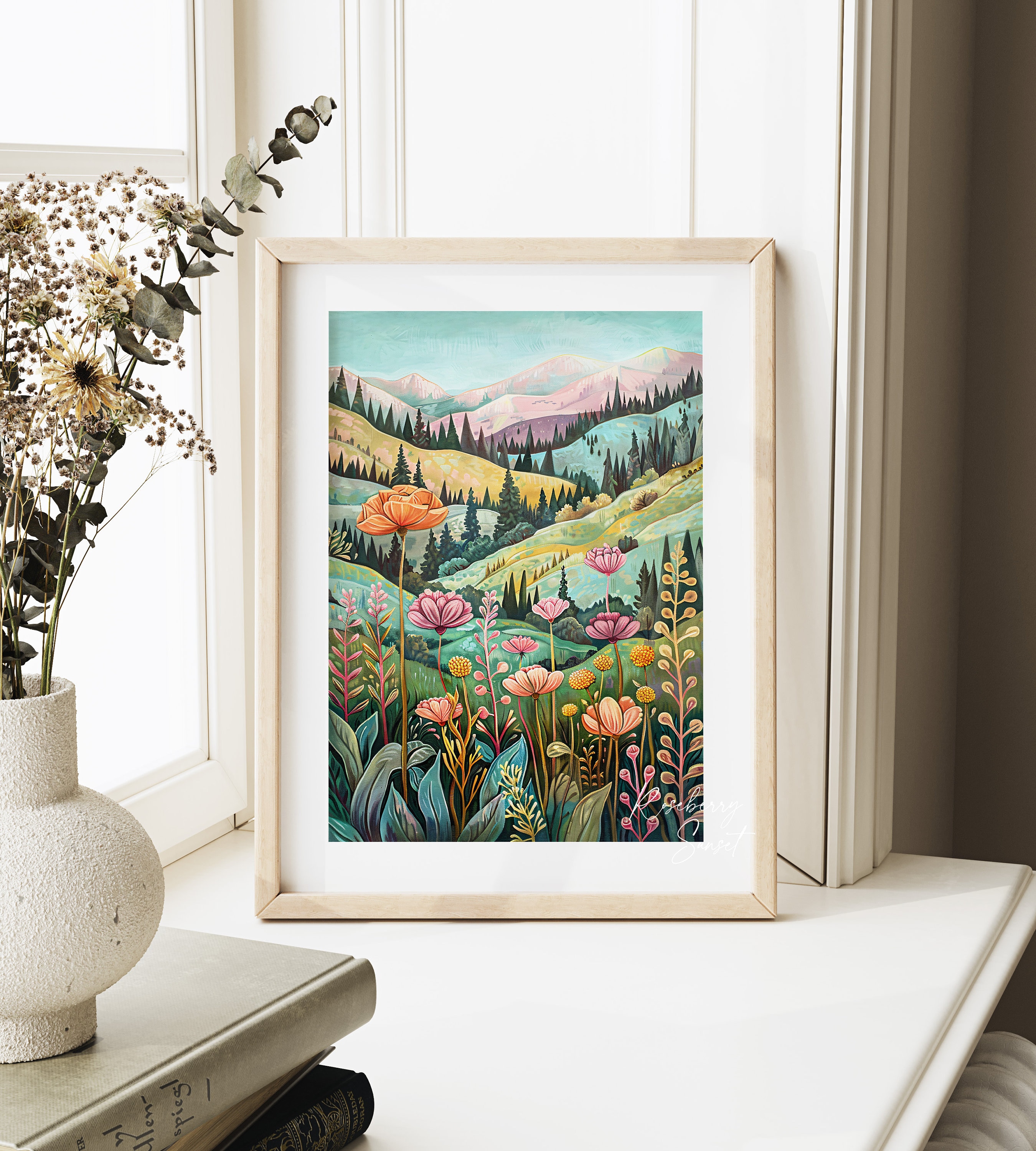 Abstract Mountain Wildflower Art Print: Muted Tones Colorful Floral ...