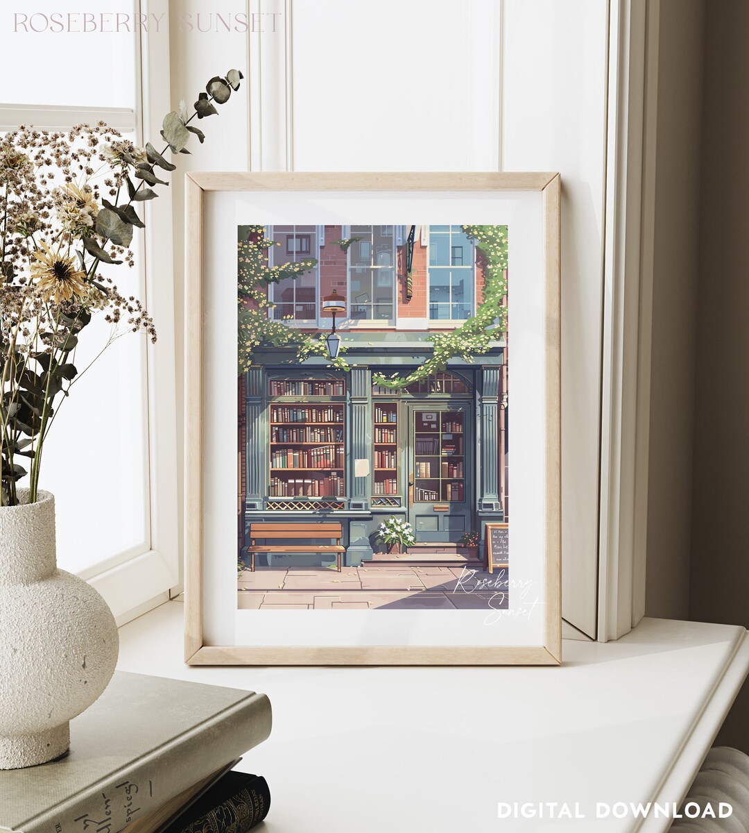 New York Bookshop Anime Style Bookstore Art Print | Bookshop Poster ...