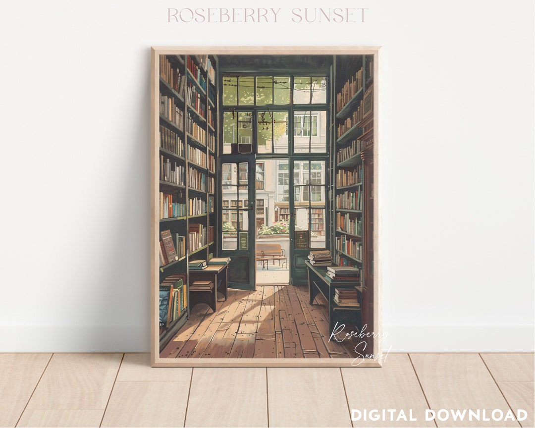 Vintage Bookshop Anime Style Bookstore Art Print | Vintage Book Nook ...