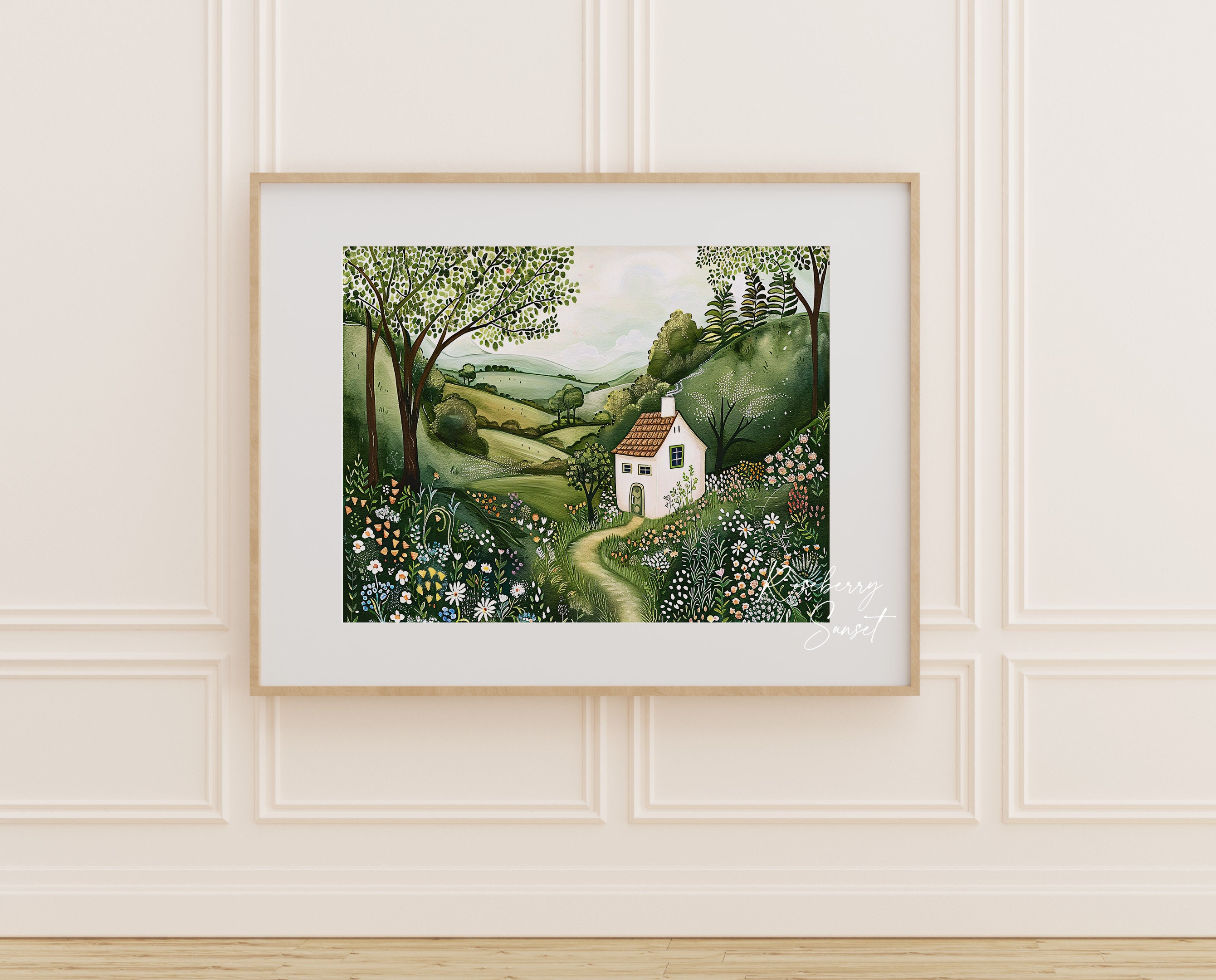 Spring Wildflower Cottage Art Print: Whimsical Cottage Countryside ...