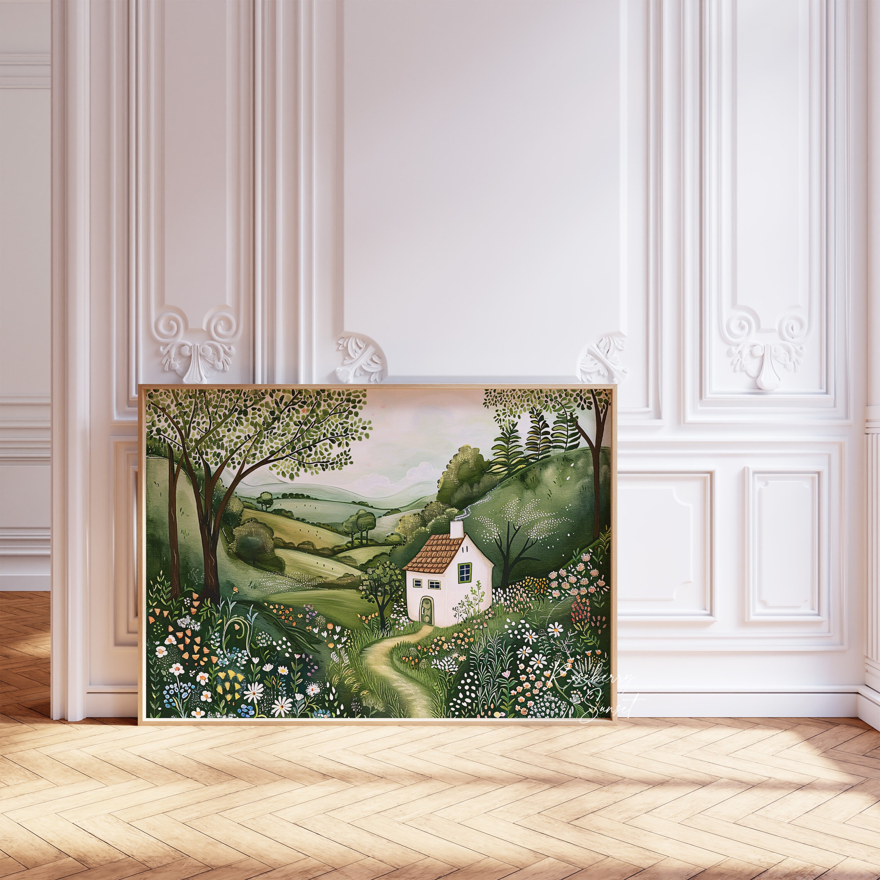 Spring Wildflower Cottage Art Print: Whimsical Cottage Countryside ...