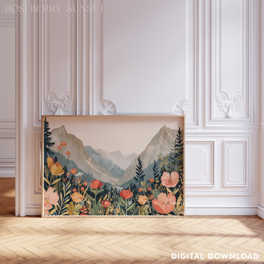 Mountain Wildflower Field Art Print: Spring Floral Botanical Nature ...
