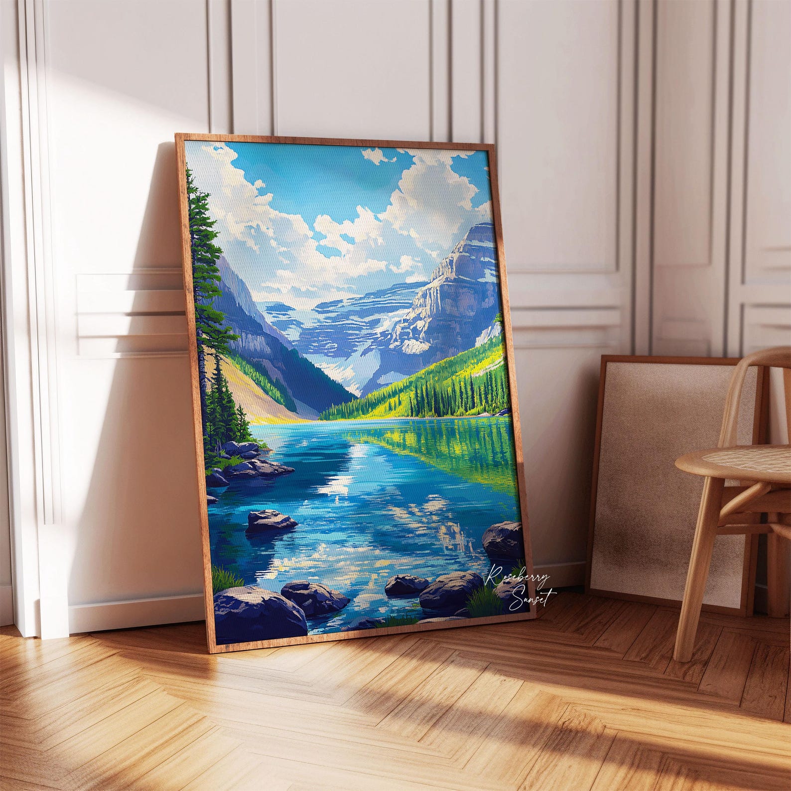 Snowy Mountain Lakeview Art Print: Summer Lake Scene Bright Nature ...