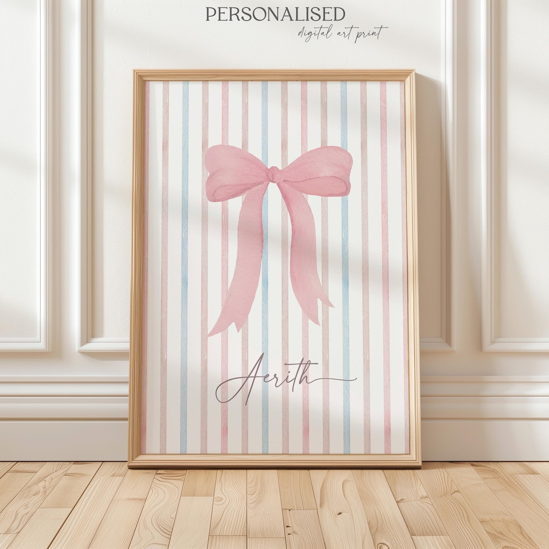 ANY WORDING Pastel Pink Bow Watercolor Art Print | Personalized Name ...