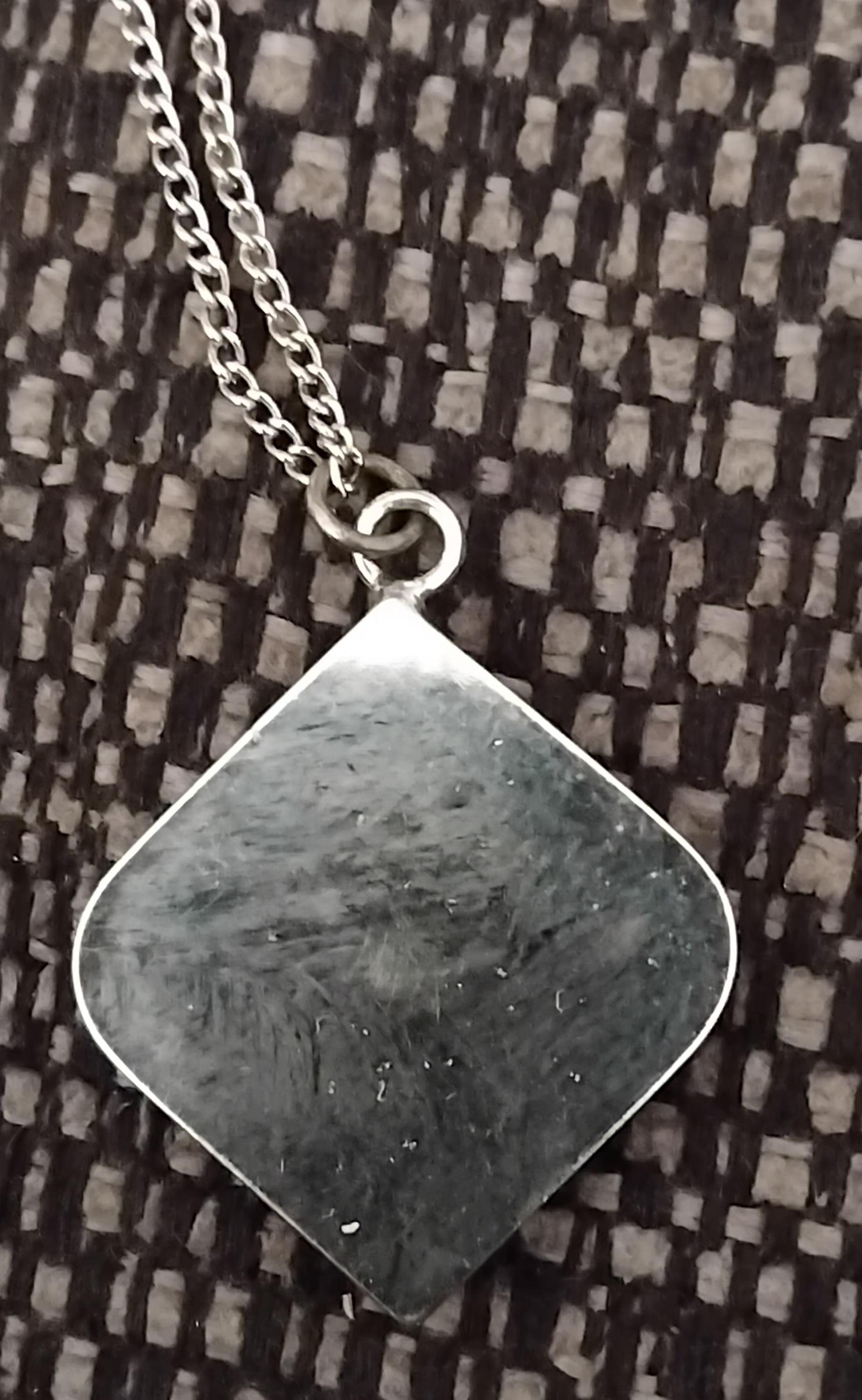 Vintage Abalone Silver Metal Square Pendant and Chain, Necklace ...