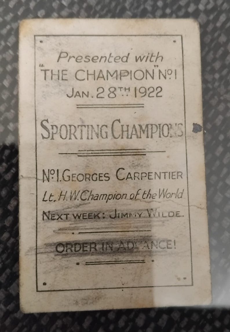 Vintage 1922 the Champion Famous Boxing Sports People Card#1. Trade ...