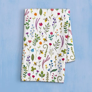 Spring Flower Dish Towel - Honey Bee Tea Towel - Floral Print Kitchen ...
