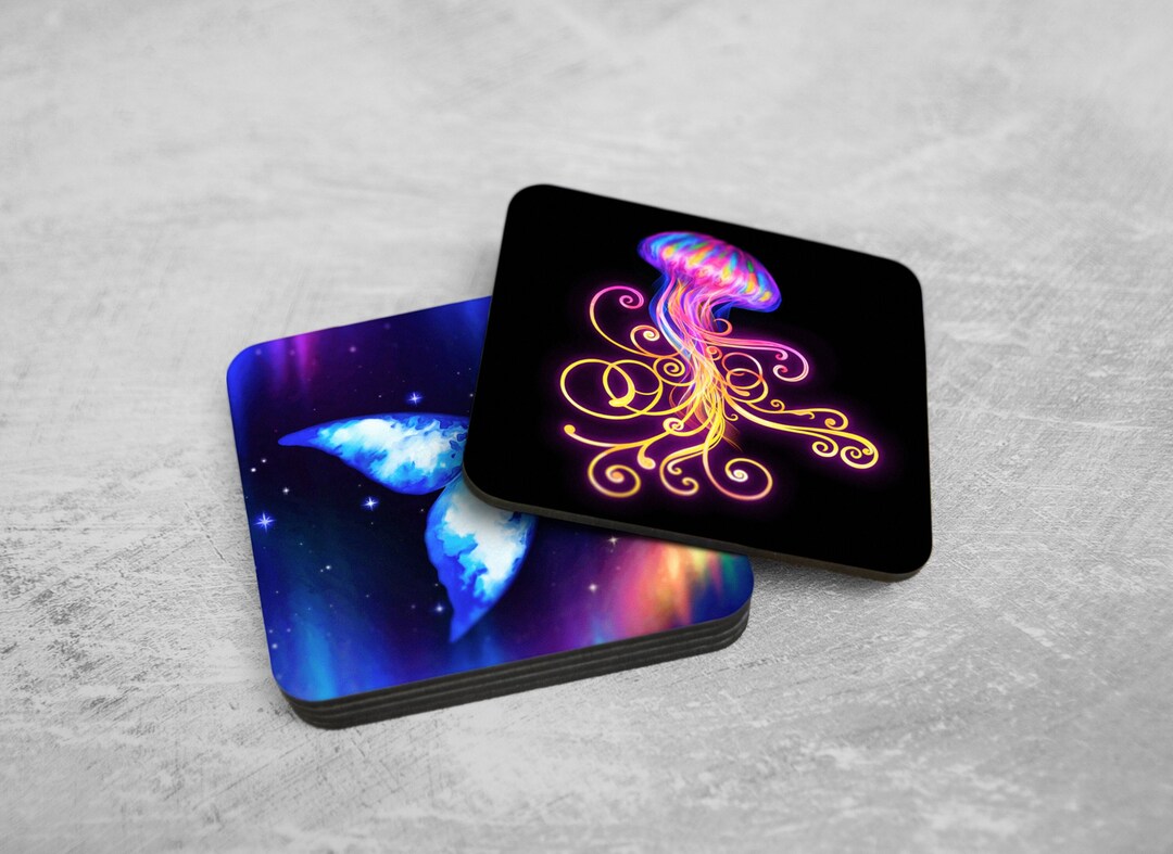 Deep Sea Coaster Set - Set of 6 - Sea Life Coasters - Cork Backed ...