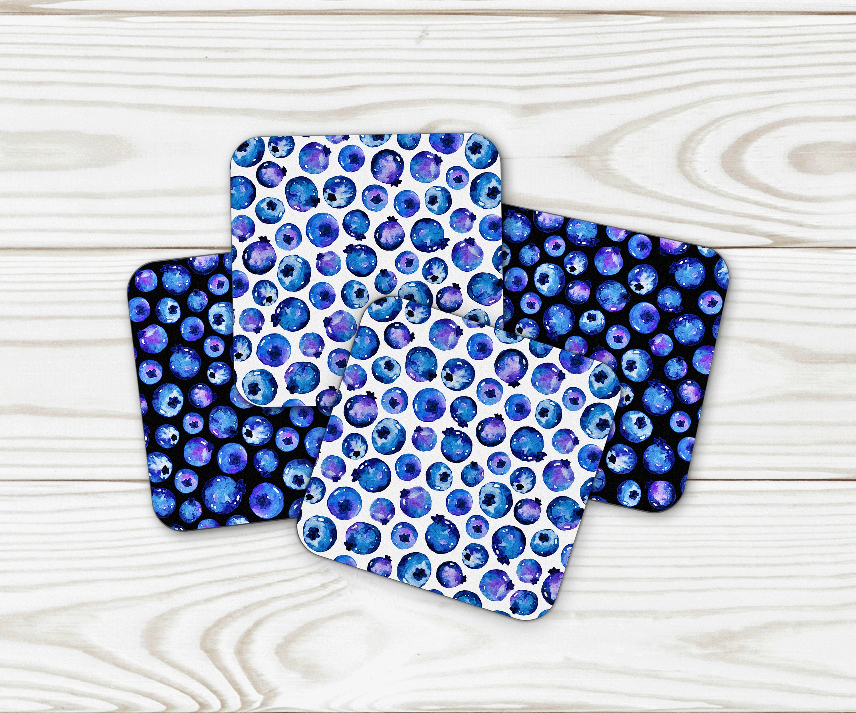 Blueberry Coaster Set Set of 4 Set of 6 Blueberry Print | Etsy