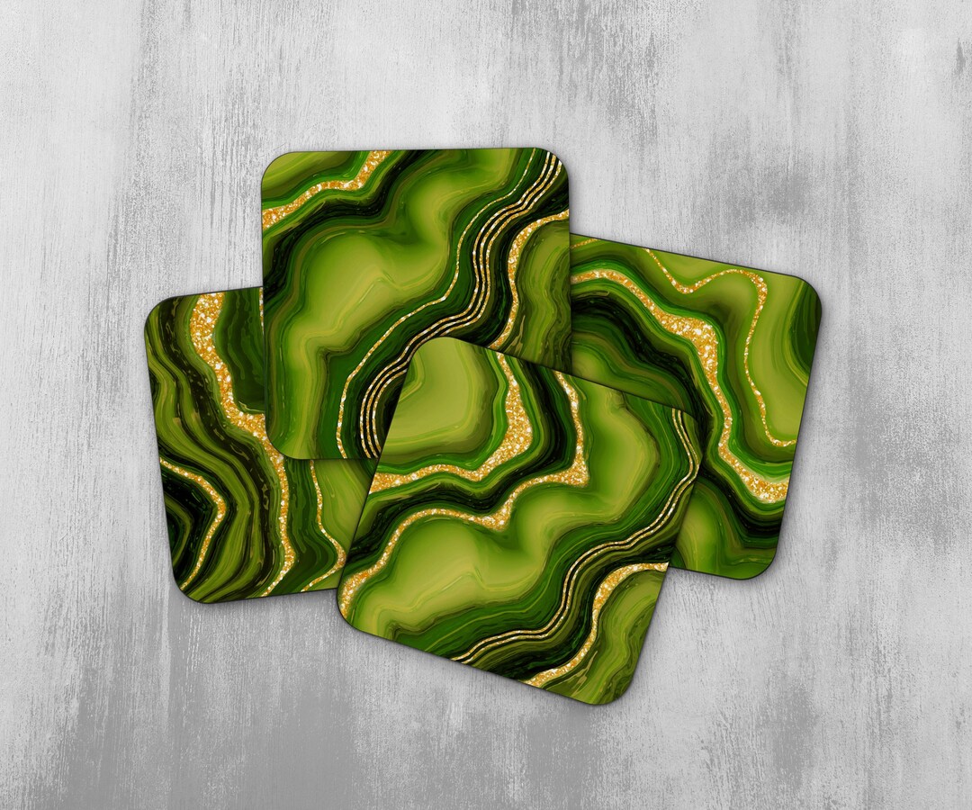 Lime Green and Gold Faux Agate Coaster Set of 4 Set of 6 Cork Backed ...