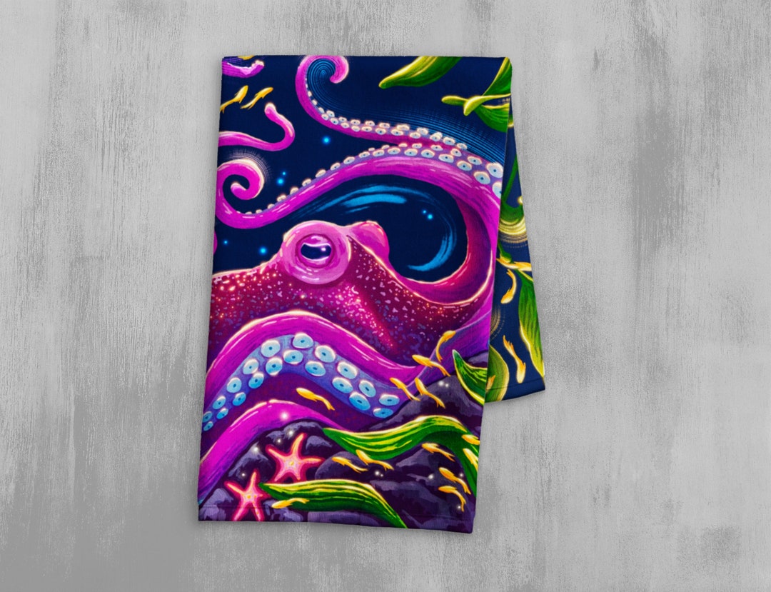 Colorful Octopus Kitchen Towel - Deep Sea Creature Tea Towel - Under ...
