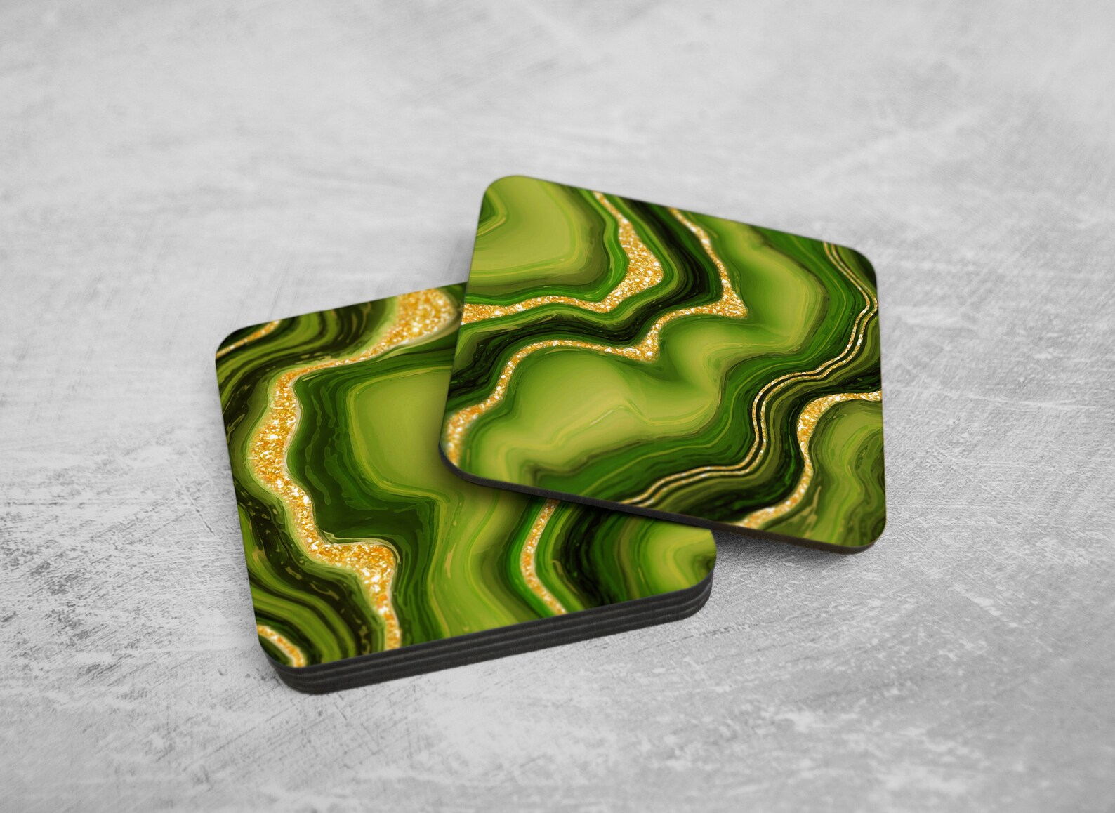 Lime Green and Gold Faux Agate Coaster Set of 4 Set of 6 - Etsy