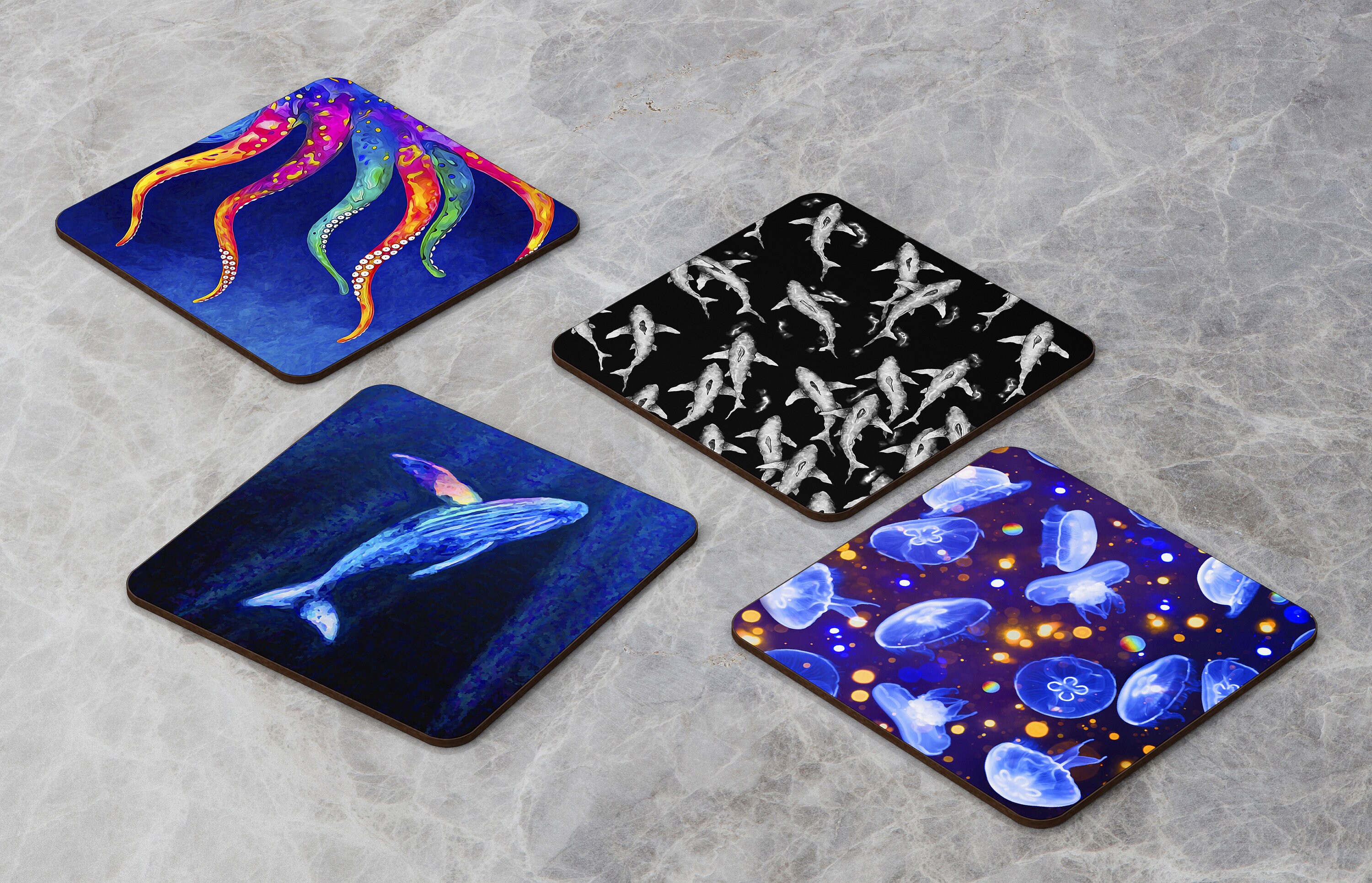 Deep Sea Coaster Set Set of 6 Sea Life Coasters Cork | Etsy