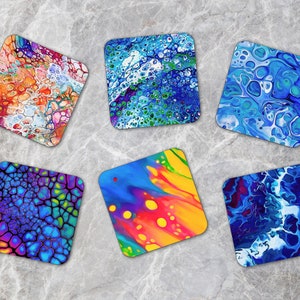 Abstract Art Coaster Set - Set of 6 Coasters - Cork Backed Coasters ...