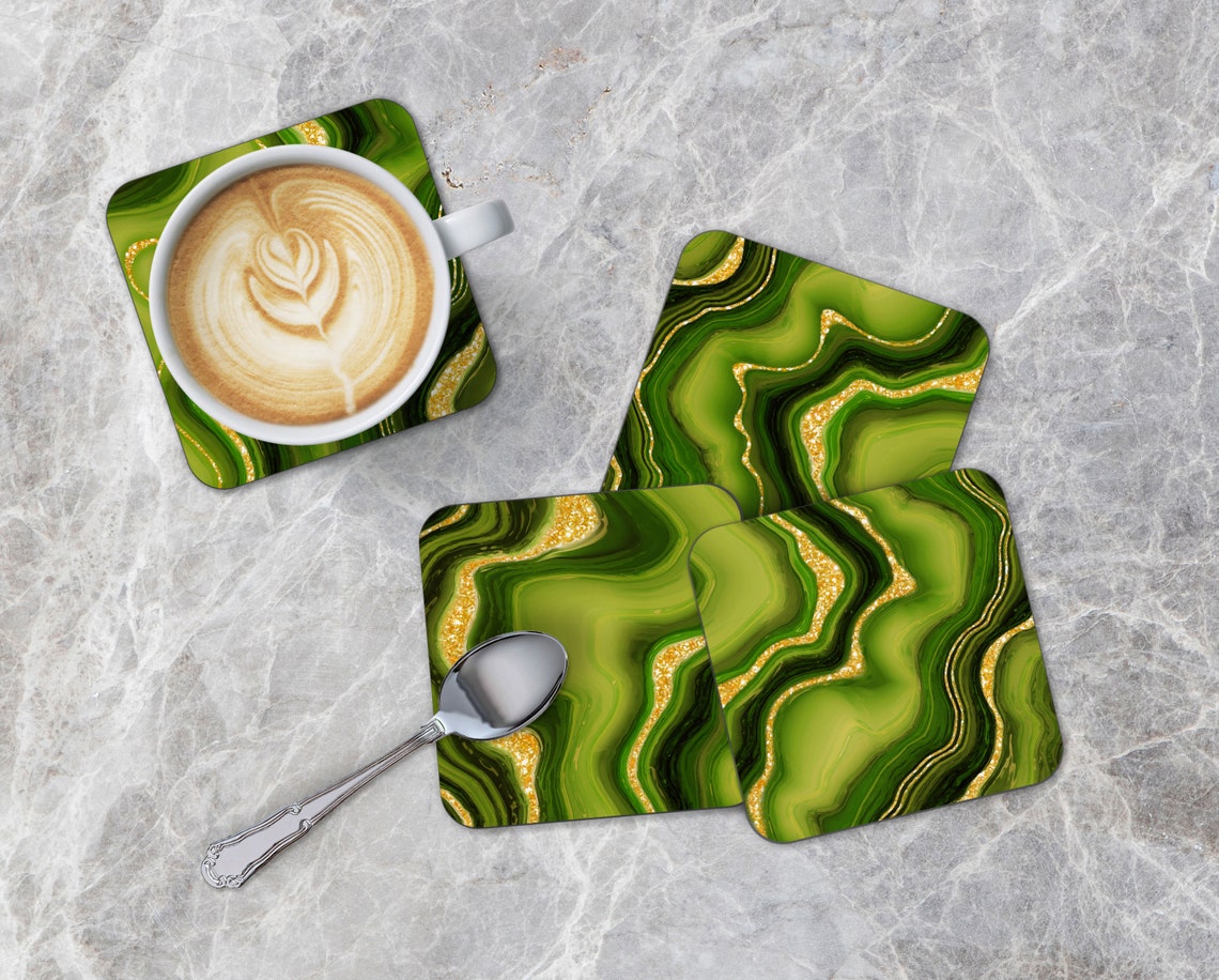 Lime Green and Gold Faux Agate Coaster Set of 4 Set of 6 - Etsy