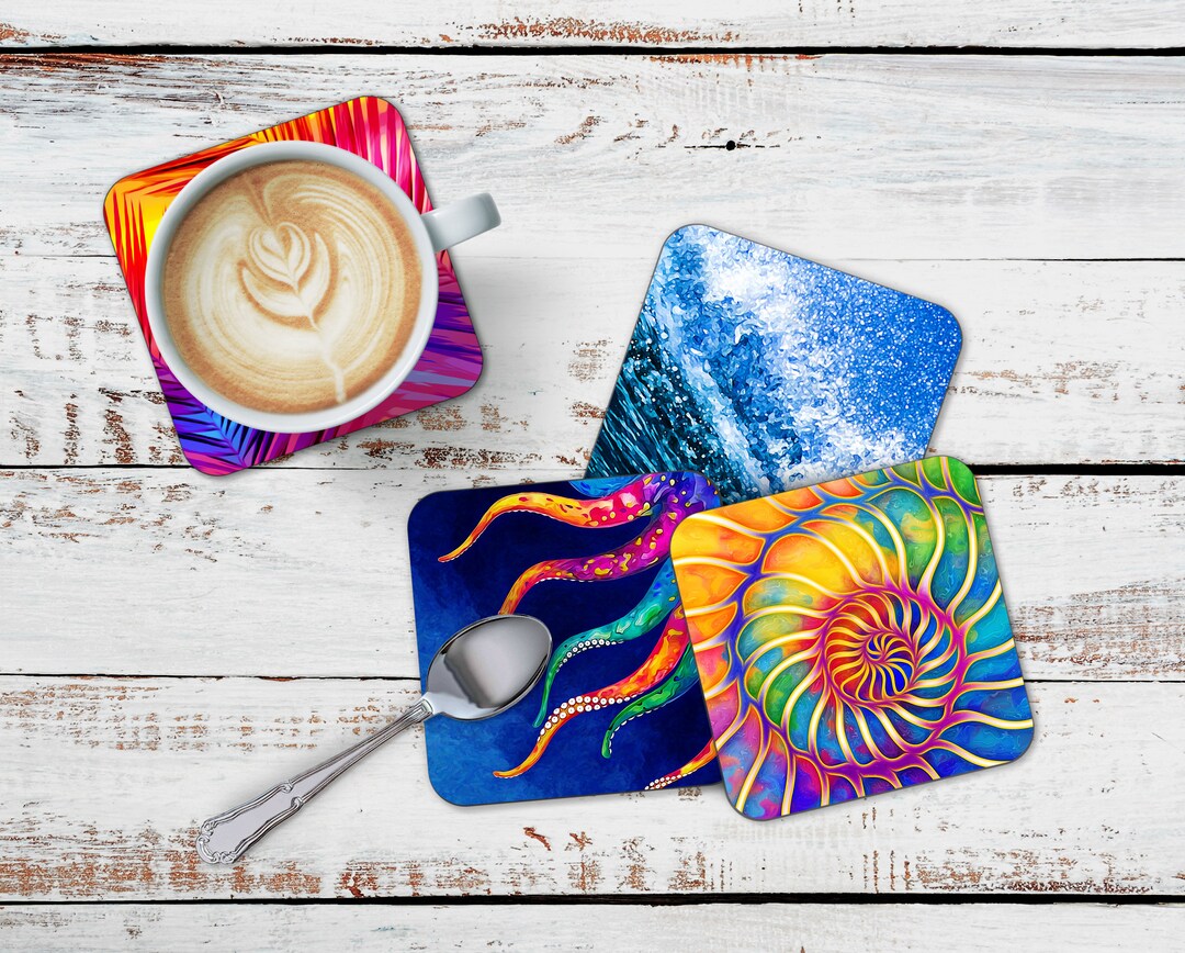 Sea Life Coaster Set: Colorful Nautical Beach Decor (set of 6) - Etsy