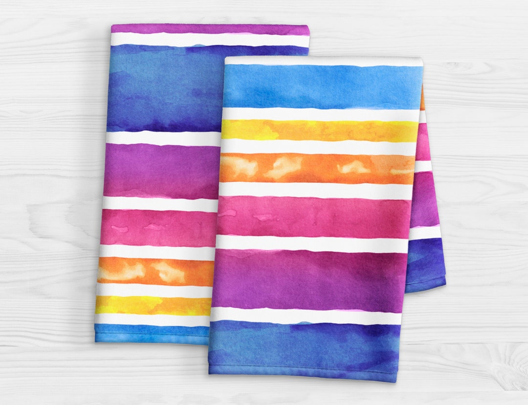 Colorful Sunset Stripes Kitchen Towel - Fun Dish Towel - Hand Painted ...