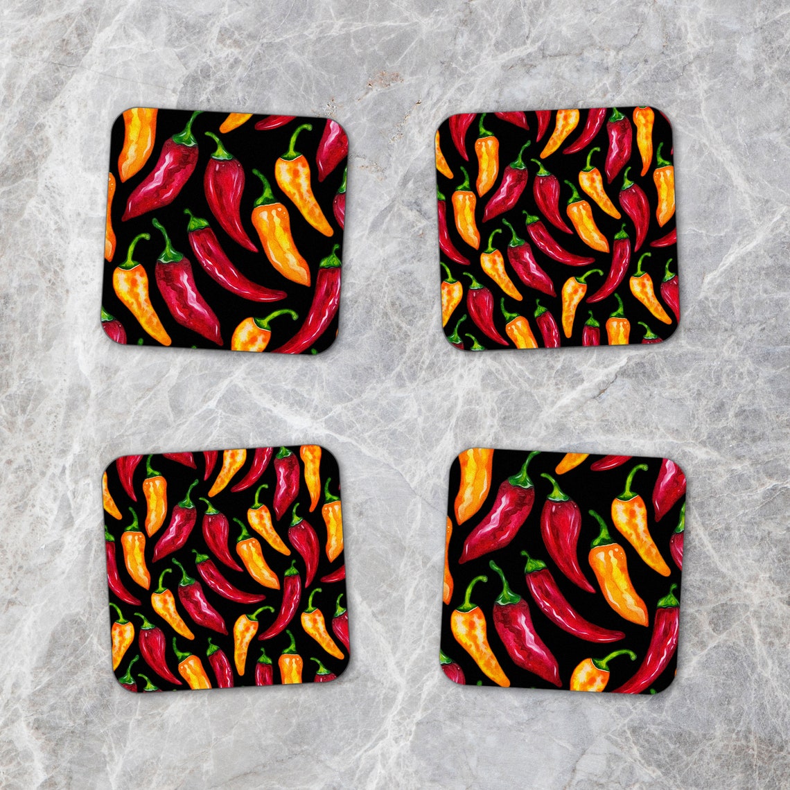 Chili Pepper Coaster Set Set of 4 Set of 6 Chili Pepper - Etsy