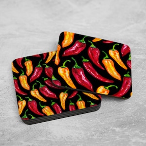 Chili Pepper Coaster Set - Set of 4 - Set of 6 - Chili Pepper Print ...