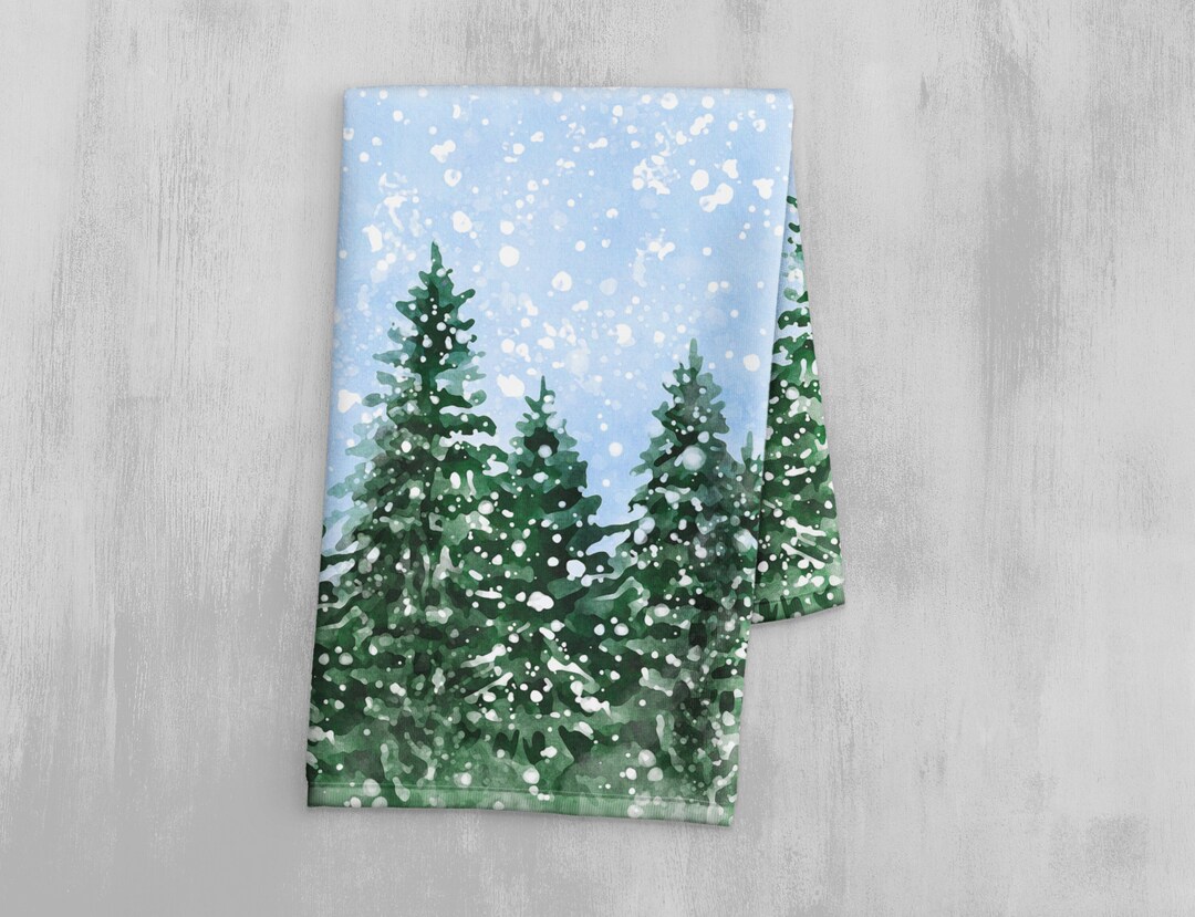 Winter Pine Tree Forest Hand Towel: Christmas Kitchen and Bathroom ...