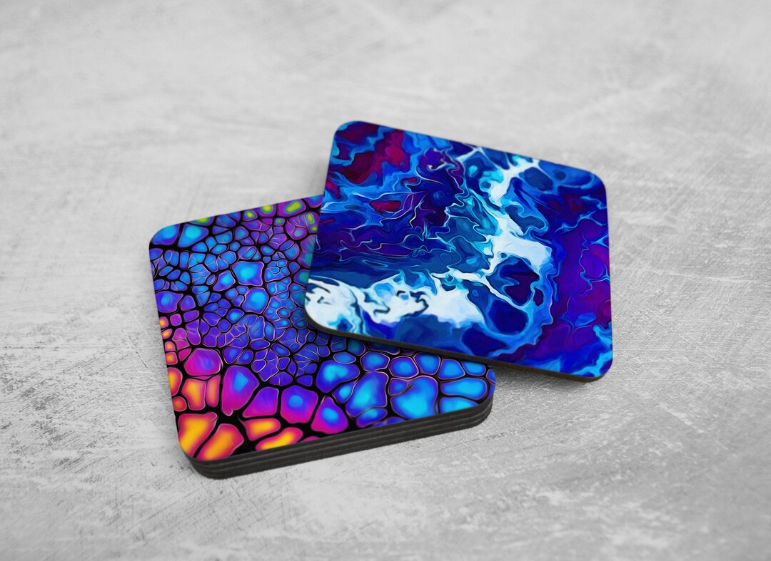 Abstract Art Coaster Set - Set of 6 Coasters - Cork Backed Coasters ...