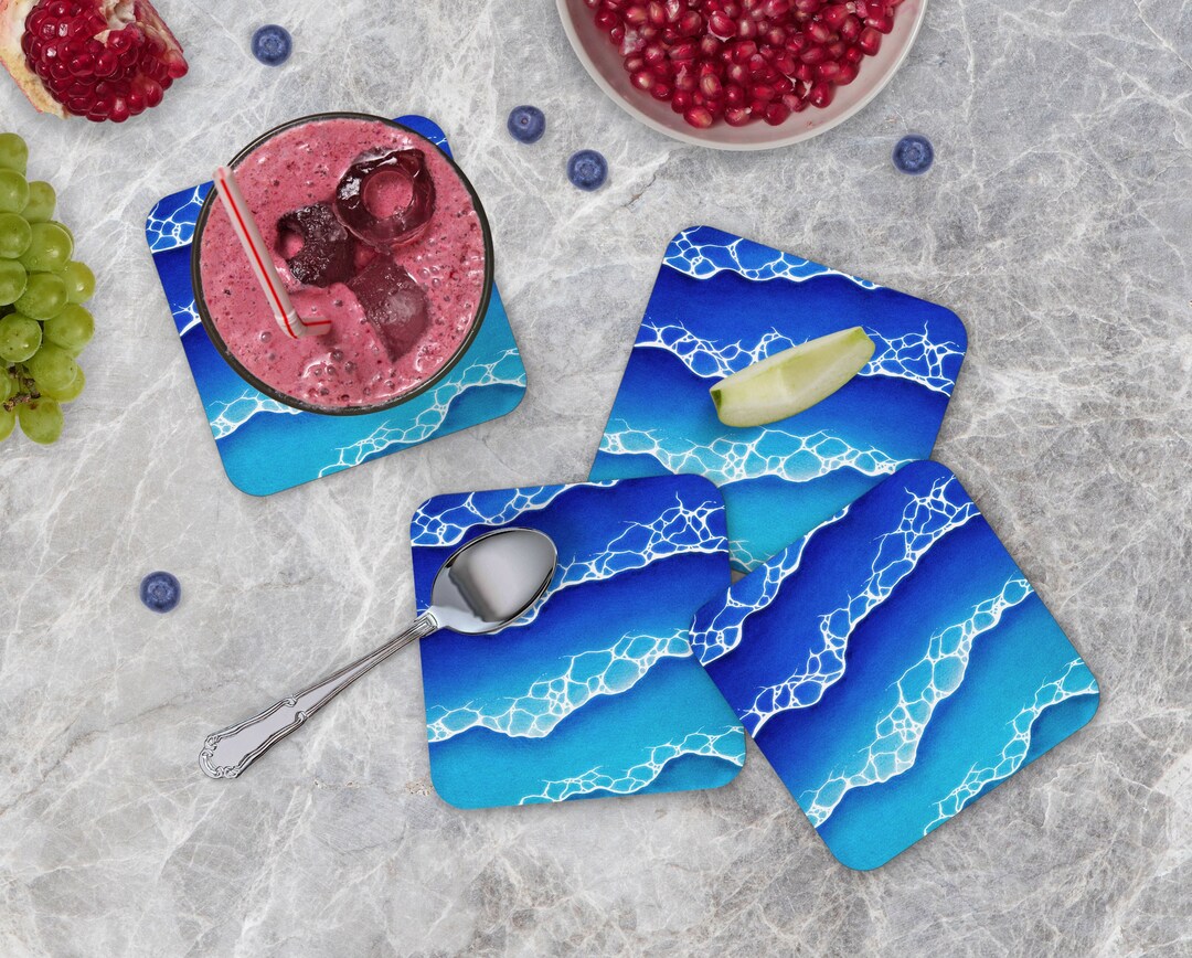 Ocean Wave Coaster Set - Set of 4 - Set of 6 - Beach Decor Coasters ...