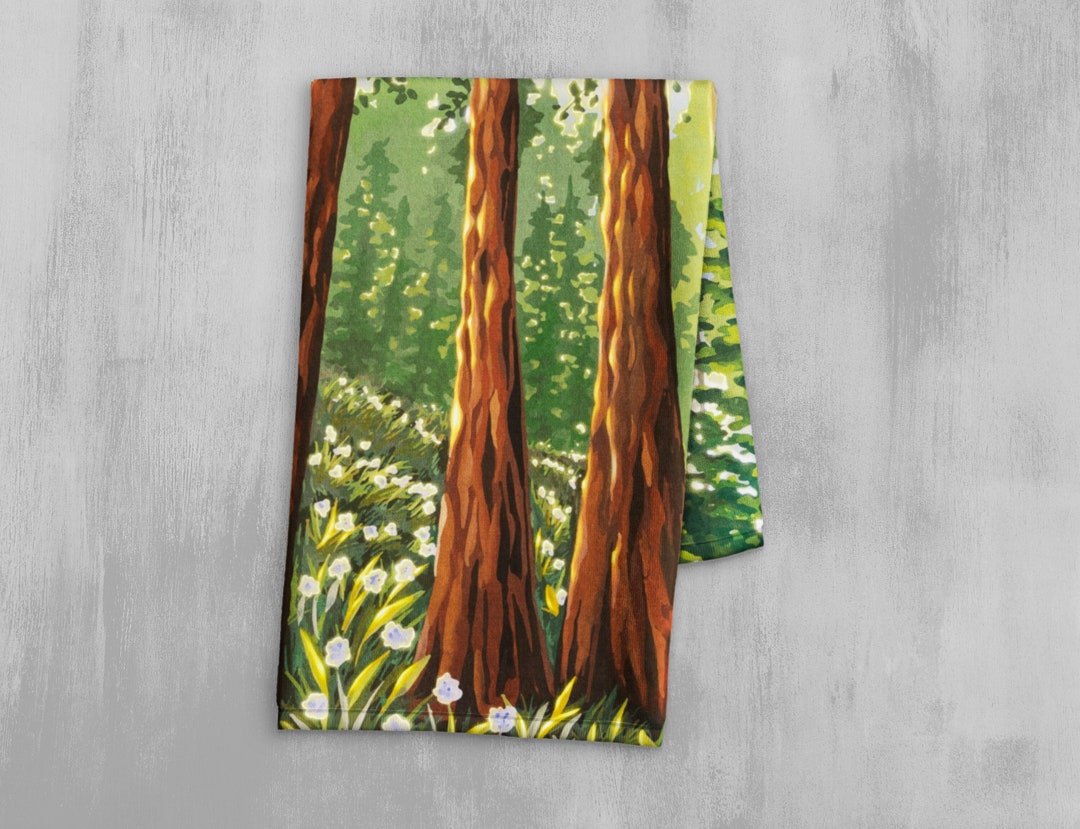 Giant Sequoia Tree Kitchen Towel - Vibrant Redwood Forest Dish Towel ...