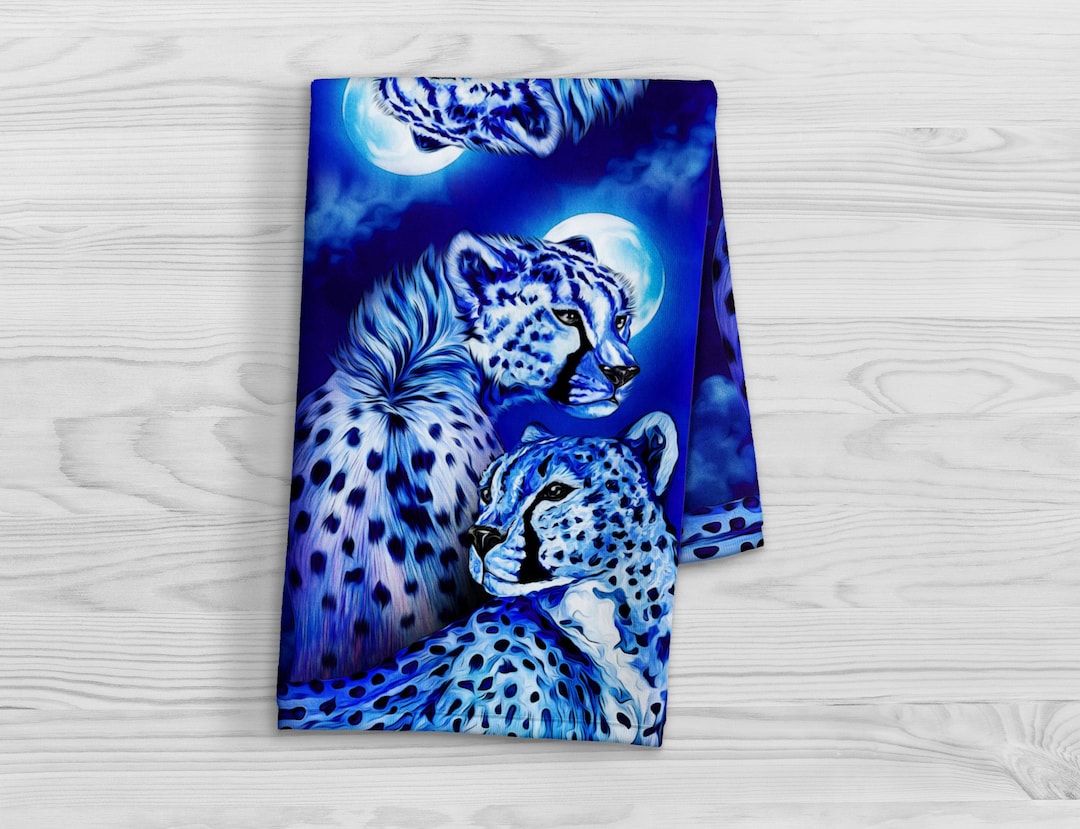 Blue Cheetah Kitchen Towel Nature Lover Tea Towel Wildlife Bathroom ...