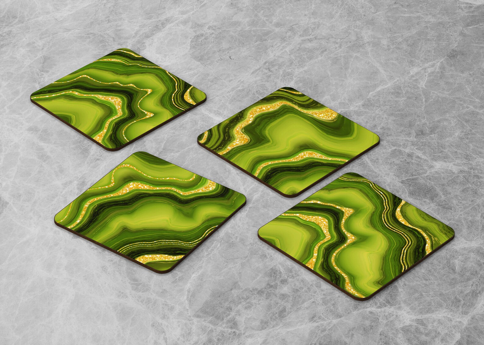Lime Green and Gold Faux Agate Coaster Set of 4 Set of 6 - Etsy