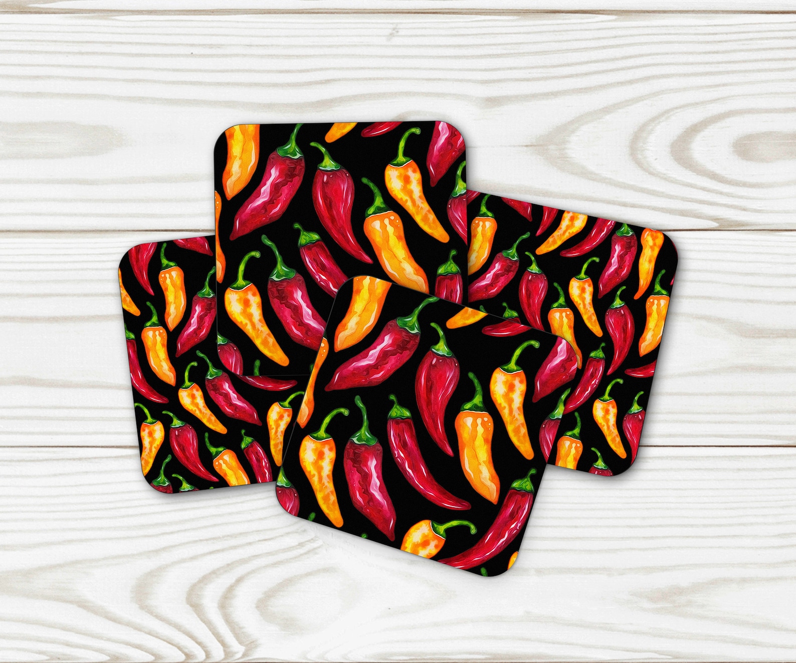 Chili Pepper Coaster Set Set of 4 Set of 6 Chili Pepper - Etsy