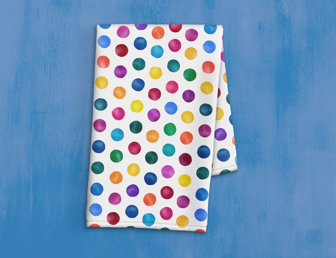 Watercolor Rainbow Polkadot Dish Towel Fun Kitchen Towels Colorful ...