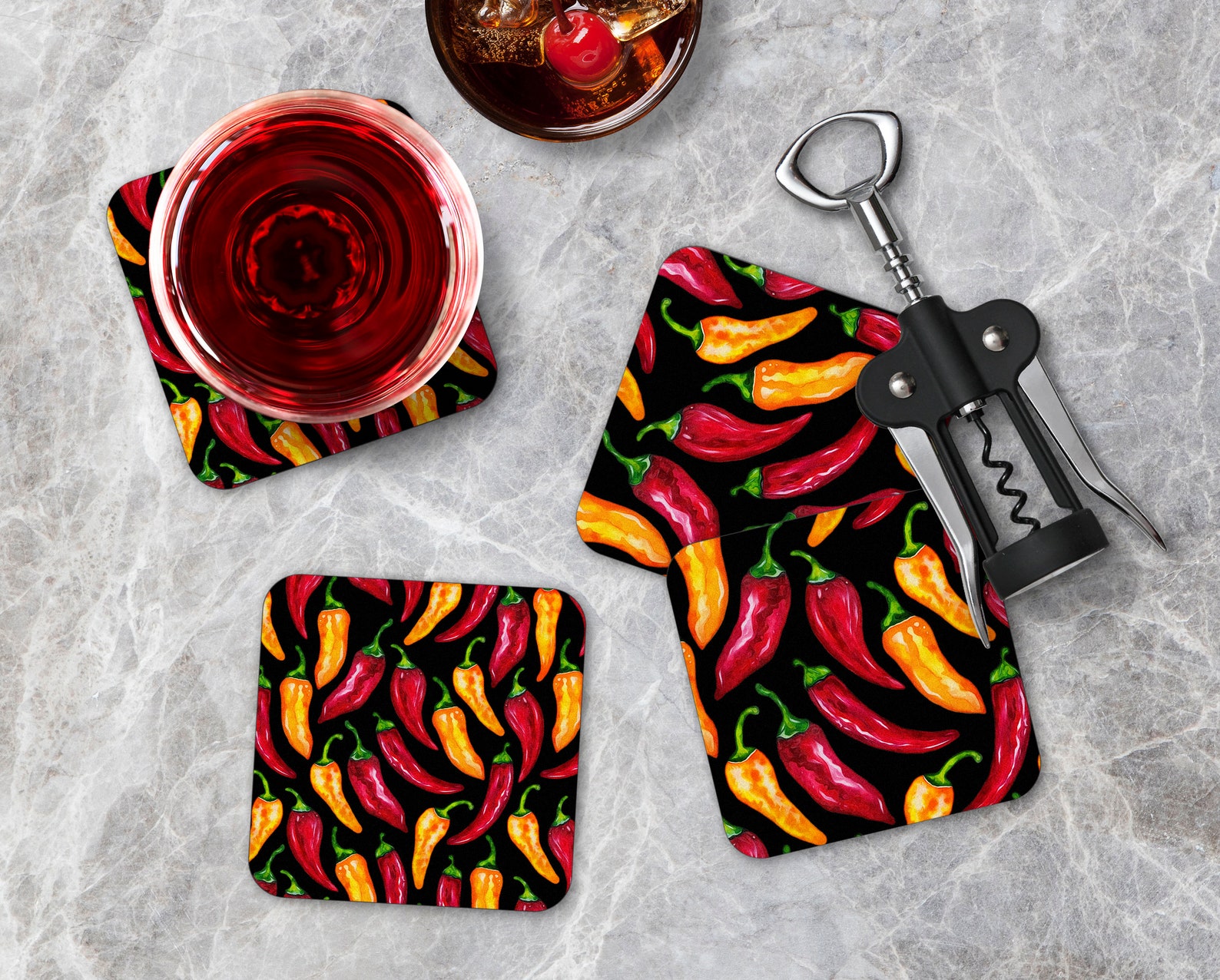 Chili Pepper Coaster Set Set of 4 Set of 6 Chili Pepper - Etsy