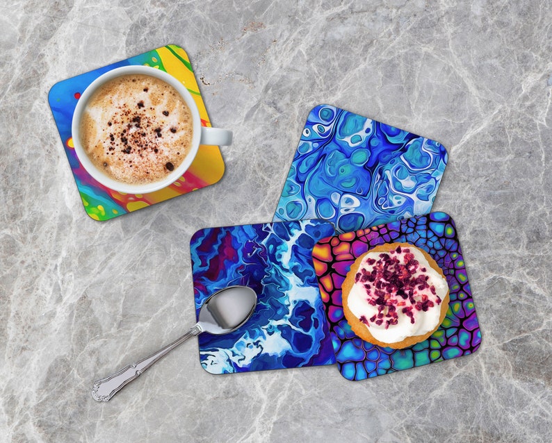 Abstract Art Coaster Set Set of 6 Coasters Cork Backed - Etsy