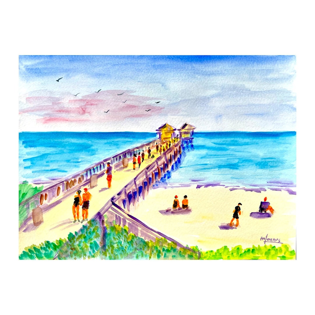 Beach Wall Art Naples Florida Painting: Naples Pier Handmade Watercolor ...