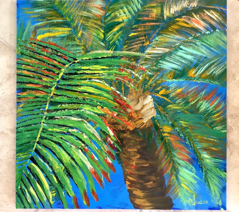 Palm Tree Original Painting Tropical Art Florida Beach House Wall Art ...