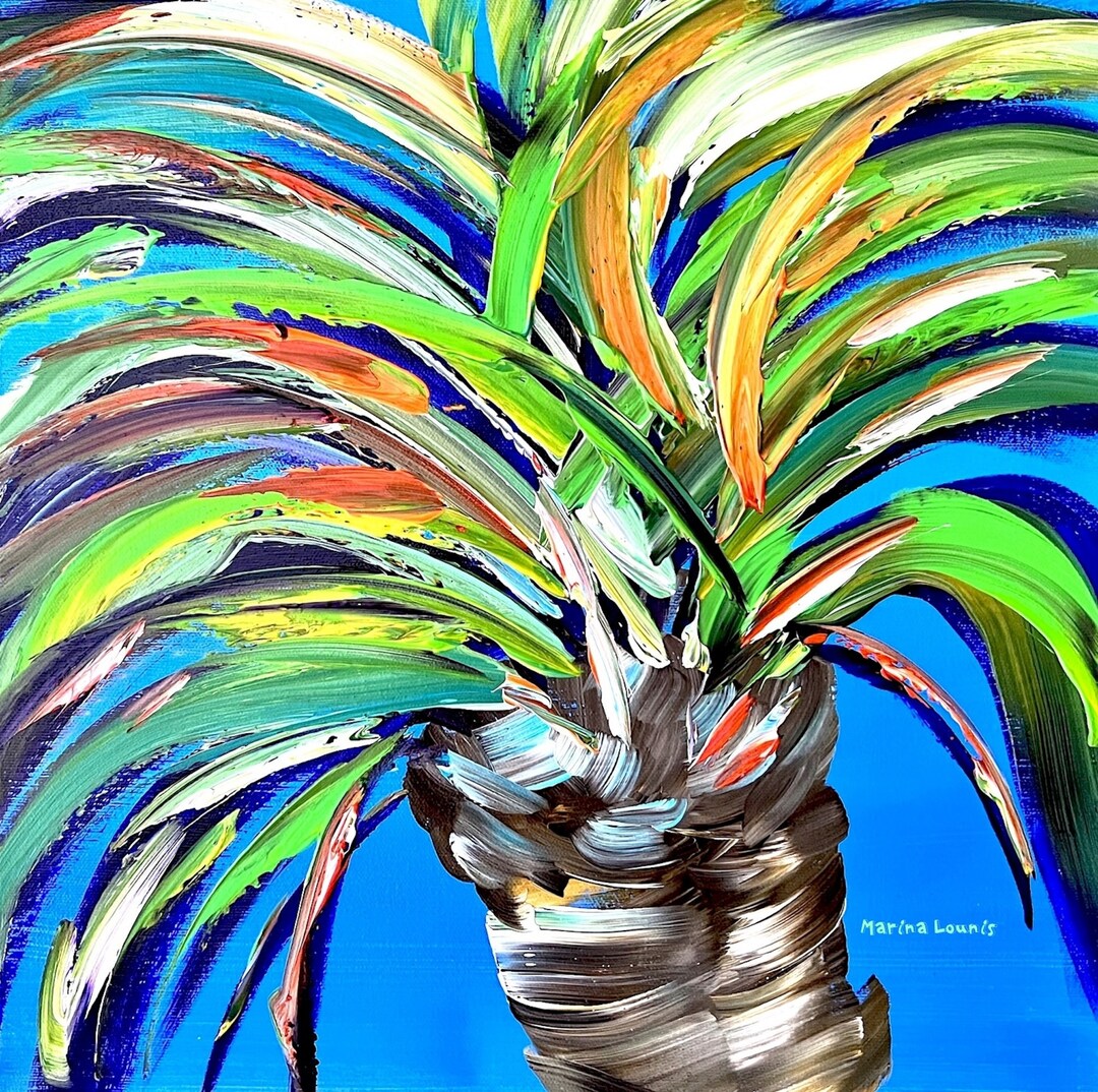 Colorful Wall Art Palm Tree California Modern Palm Tree Art Lake House ...