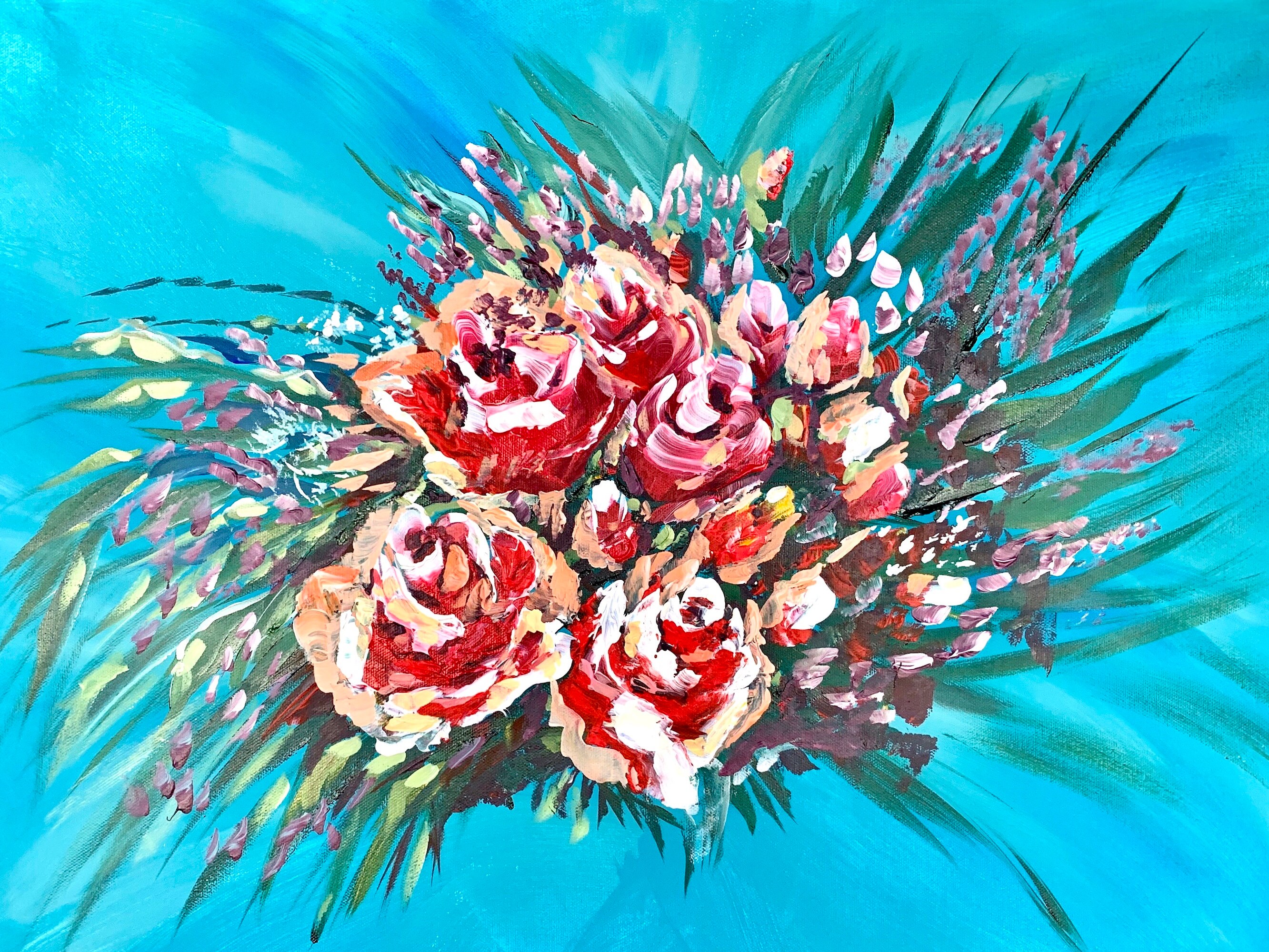 Flower bouquet art print on canvas floral art flower bouquet | Etsy