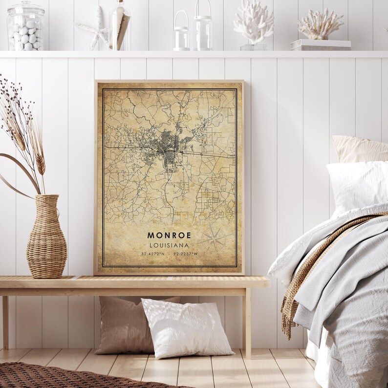 Monroe Vintage Map Print | Monroe Map | Louisiana Map Art | Monroe City ...
