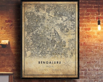 Bengaluru Map Print | Bengaluru Map | India Map Art | Bengaluru City ...