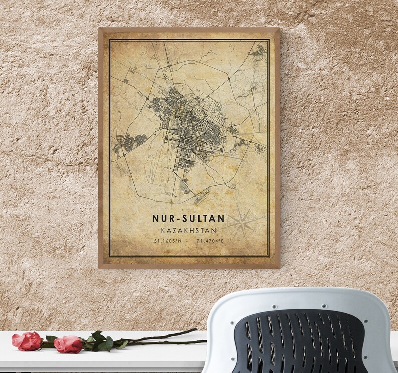 Nur-sultan Vintage Map Print Nur-sultan Kazakhstan Map Art | Etsy