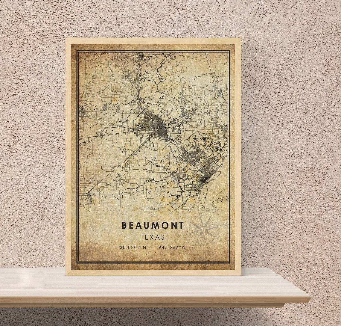 Beaumont Vintage Map Print Beaumont Map Texas Map Art | Etsy
