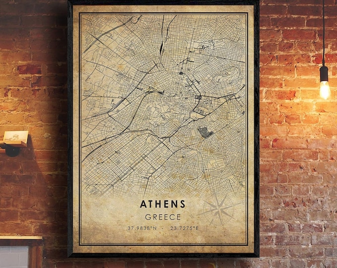 Athens Map - Old Map of Athens - Fine Archival Print - Plan D'athenes ...