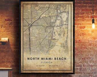 Miami Beach Map Poster Art | Etsy