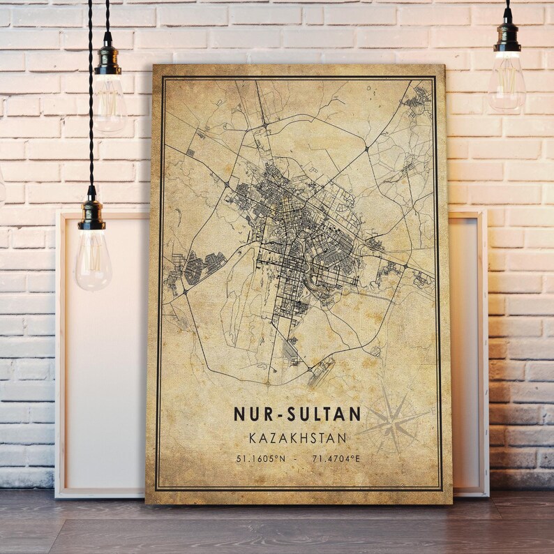 Nur-sultan Vintage Map Print Nur-sultan Kazakhstan Map Art - Etsy