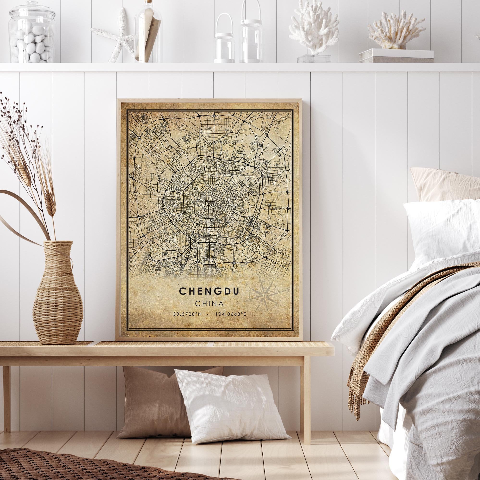 Chengdu Vintage Map Print | Chengdu Map | China Map Art | Chengdu City ...